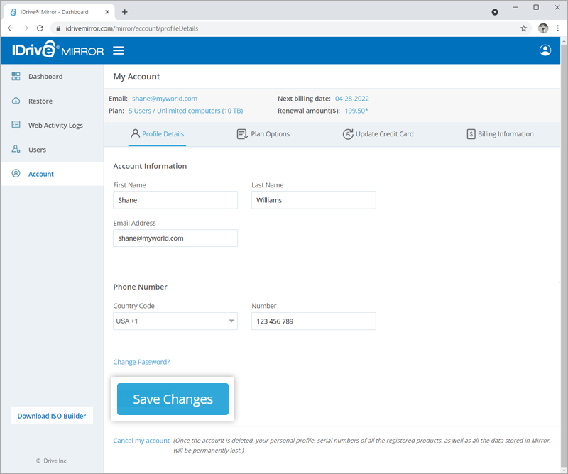IDrive® Mirror - FAQs on billing and account management