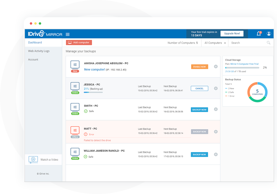 IDrive® Mirror: Full image backup to cloud with BMR